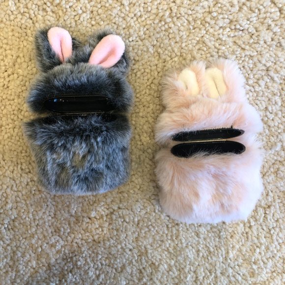 CreativityCafeCo | Headphones | Nwot Cute Plush Pinkgray Fuzzy Bunny ...
